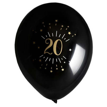 Ballon 20 ans Anniversaire Noir/Or 23 cm x8 | Tralala-Fêtes.fr